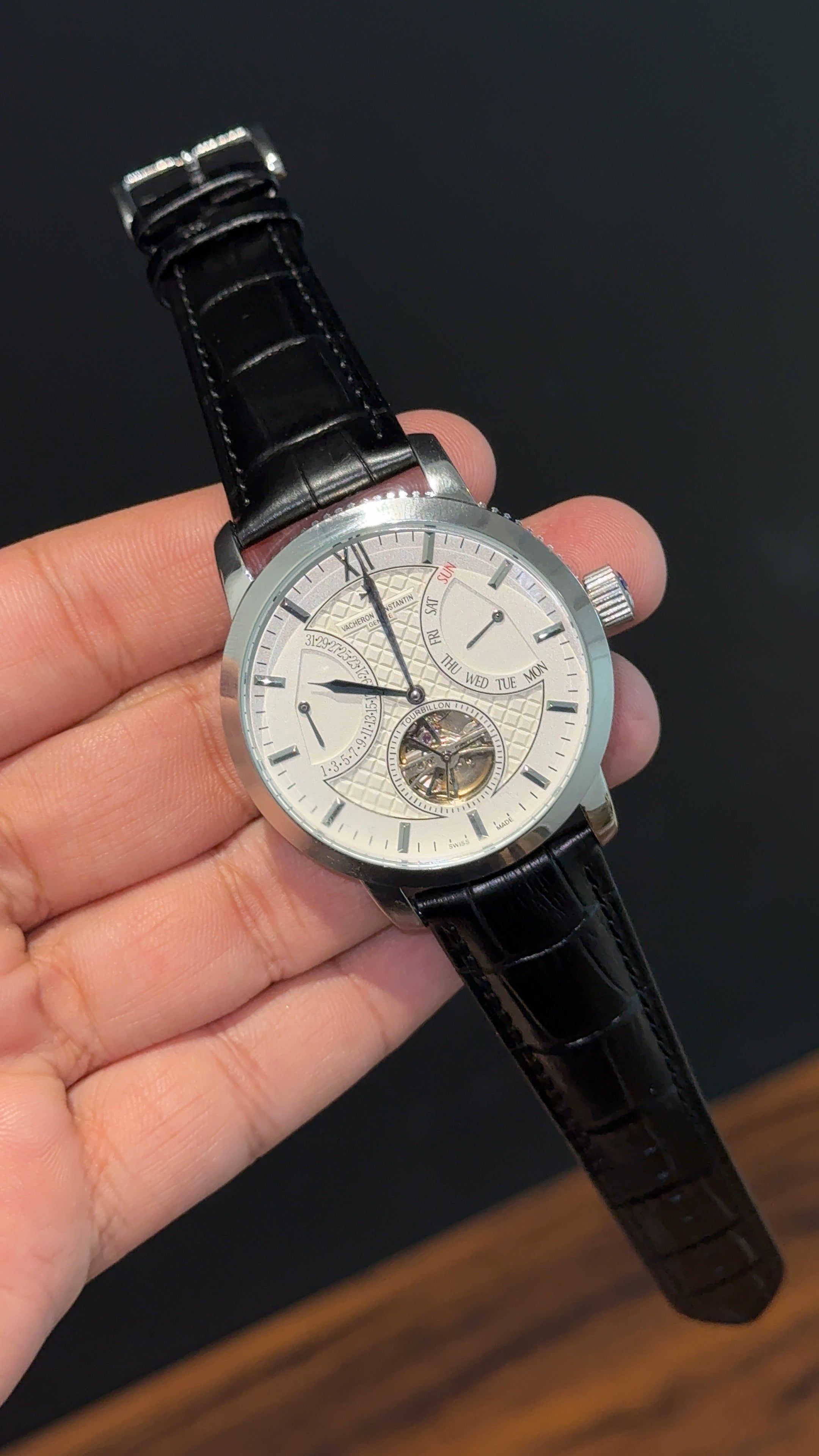 Vacheron Constantin | Black Leather Strap | Tourbillion | White Dial ...